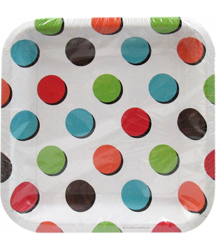 Happy Birthday 'Polka Dots on White' Large Paper Plates (8ct)