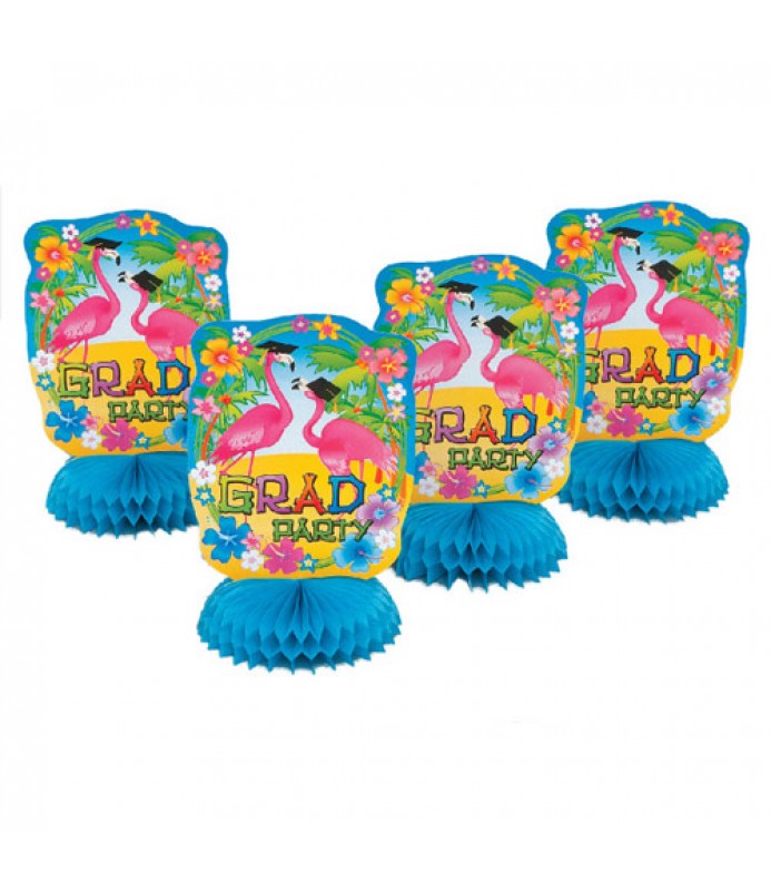 Graduation 'Grad Flamingos' Mini Honeycomb Centerpieces (4ct)