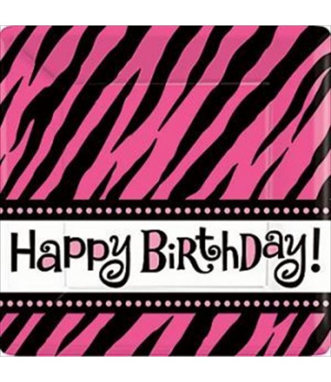 Zebra Stripes 'Pink and Black' Animal Print 'Happy Birthday' Large ...