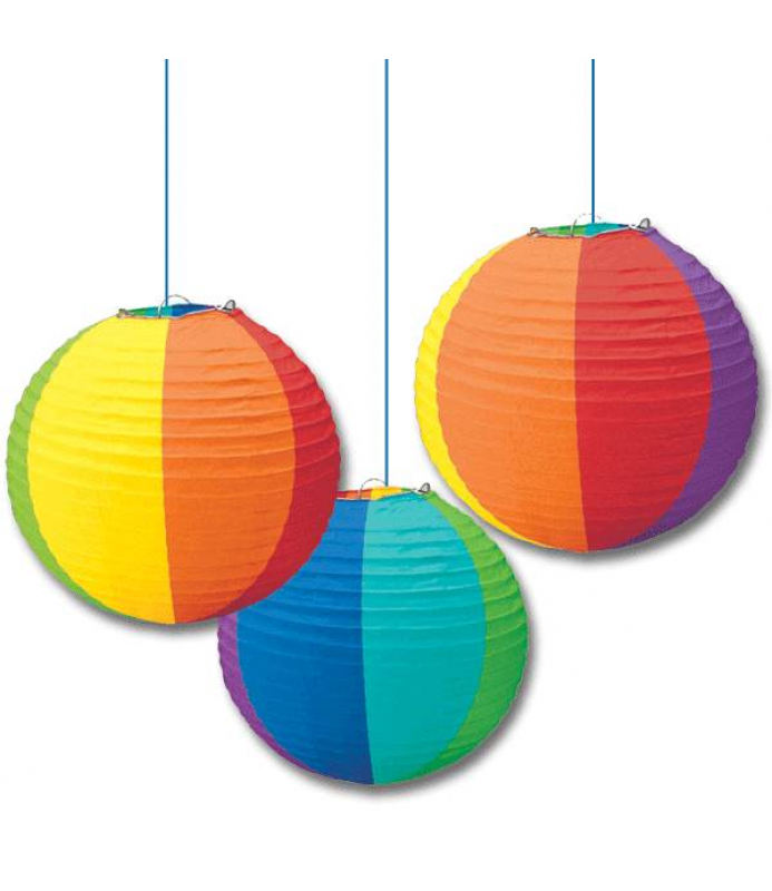 Rainbow Multi Colored Paper Lanterns (3ct)