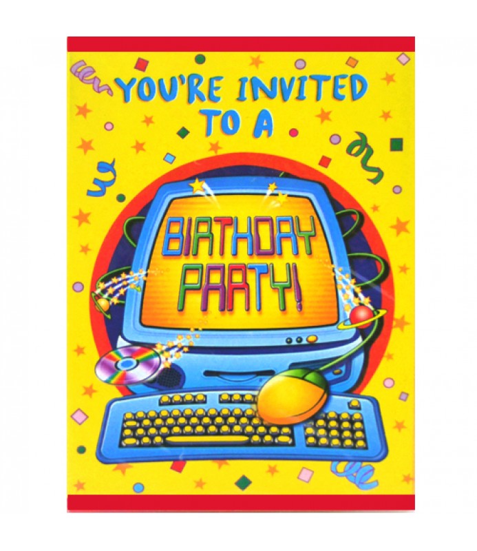 Computer Birthday Invitations w/ Envelopes (8ct)