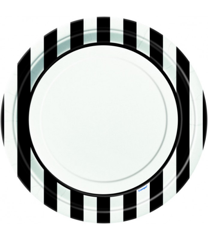 Black And White Stripes Large Paper Plates 8ct