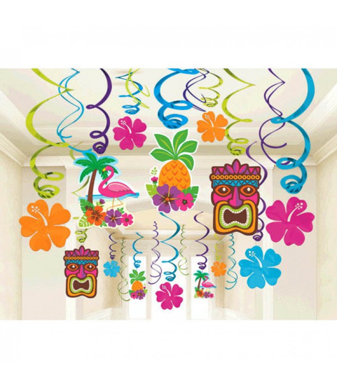 Hawaiian Luau Tiki Hanging Swirl Decorations (30pc)