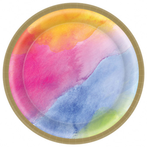Summer 'Rainbow Watercolor' Large Paper Plates (8ct)