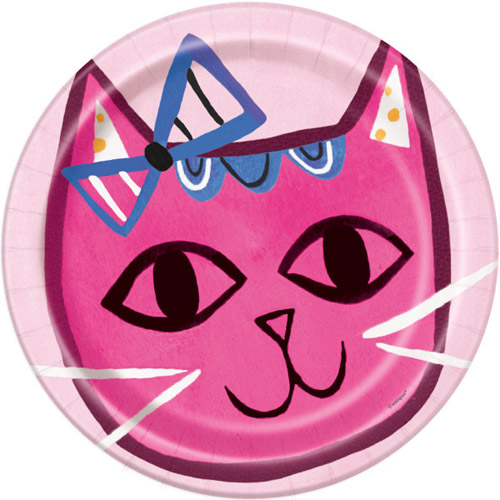 Kitten Party 'Pink Cat' Large Paper Plates (8ct)