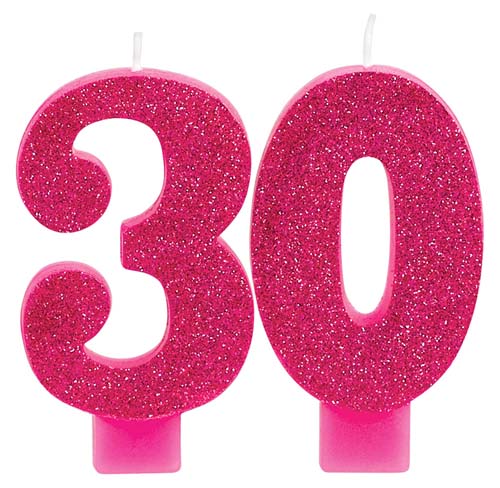 Over the Hill 'Hot Pink and Gold' 30th Birthday Glitter Cake Candles (2pc)